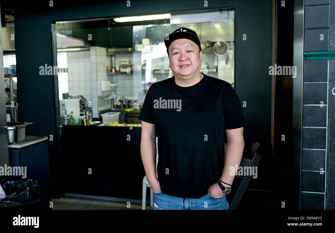 Berlin, Germany. 28th Mar, 2024. The Duc Ngo, top chef, stands in his restaurant Funky Fisch ...