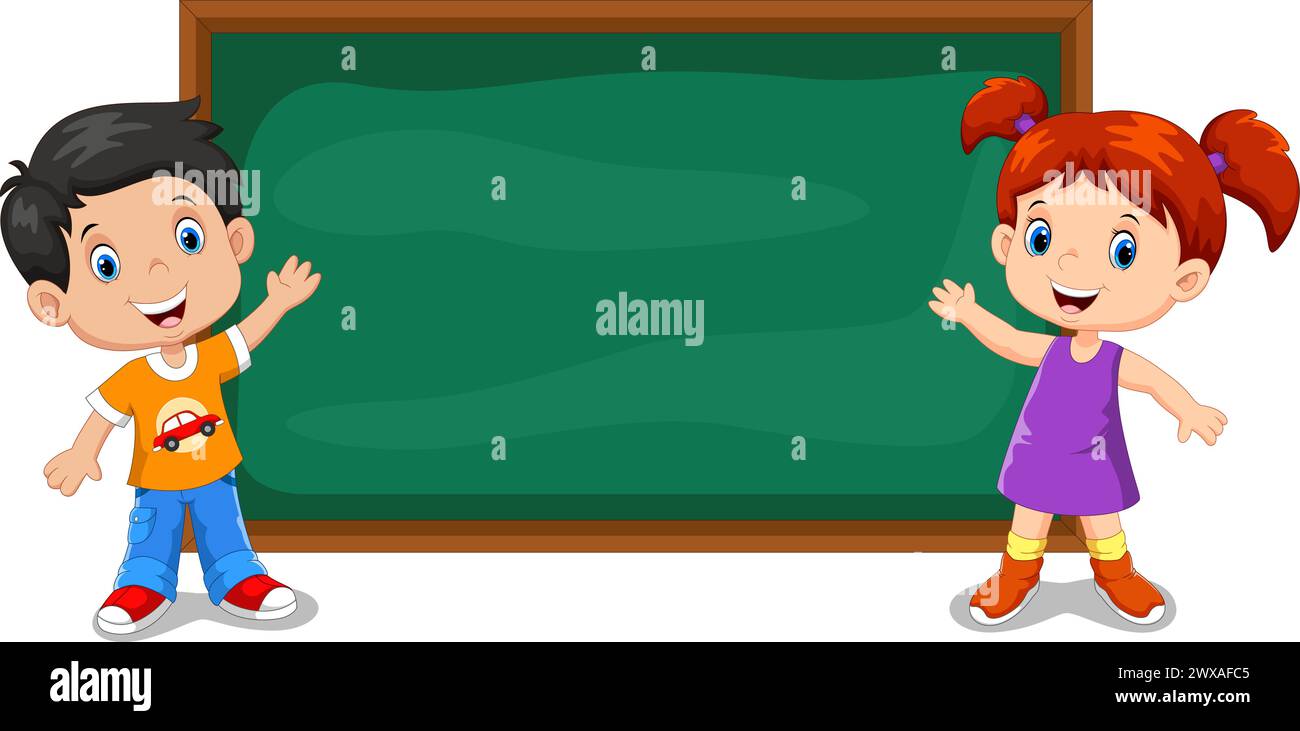 Illustration of cute childrens holding a green board on a white ...