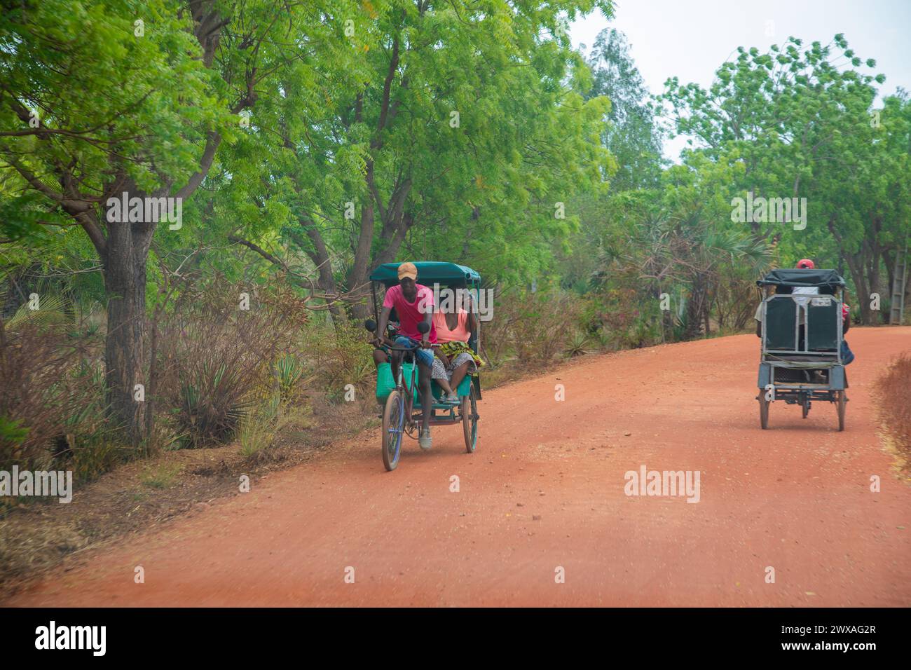 Antsirabe, Madagascar. 18.10. 2023. pedicab in Madagascar carries ...