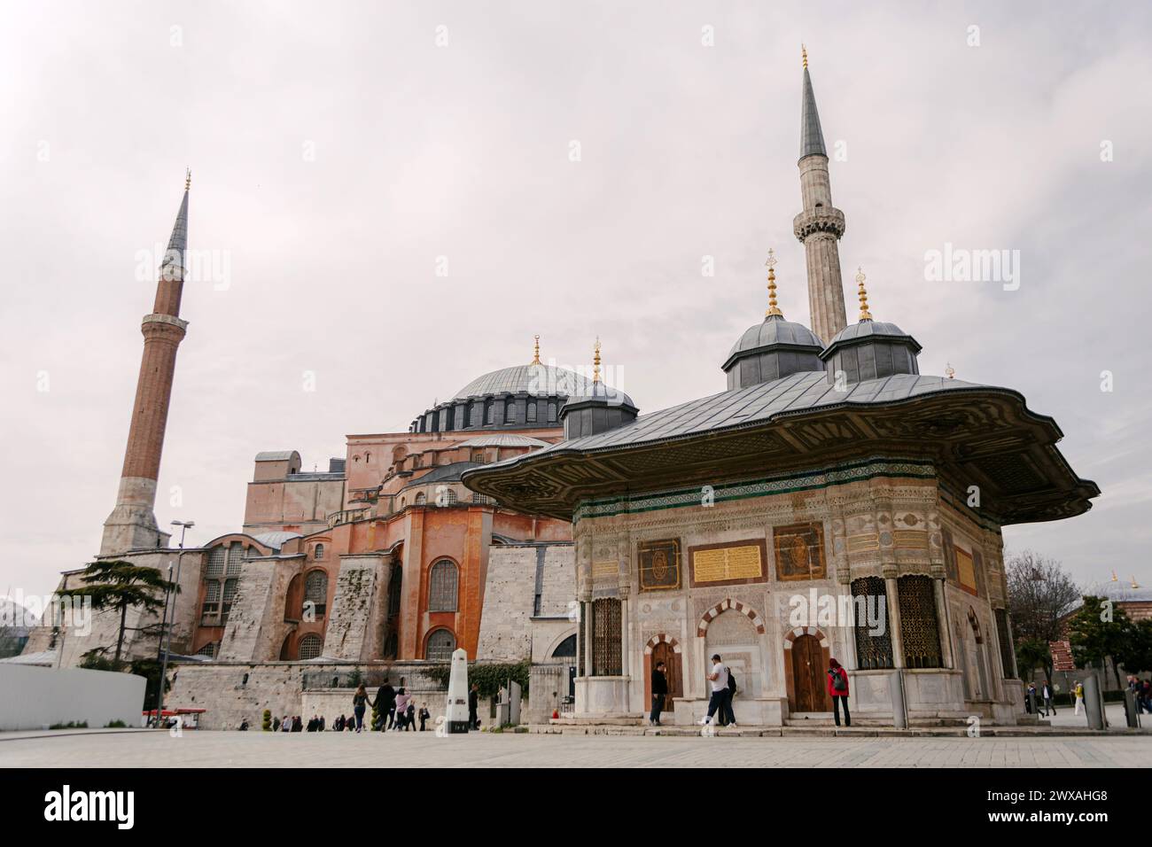 The Hagia Sophia and the Fountain of Sultan Ahmed III in Istanbul, with ...
