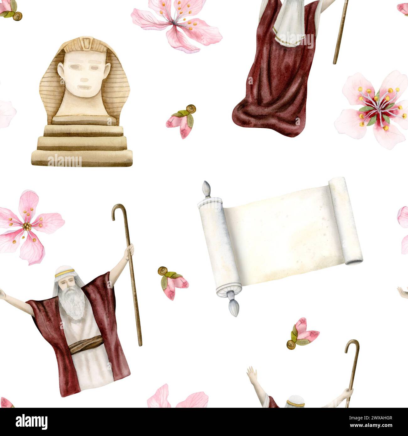 Egypt statue of Sphinx, Jewish prophet Moses and Torah scroll ...