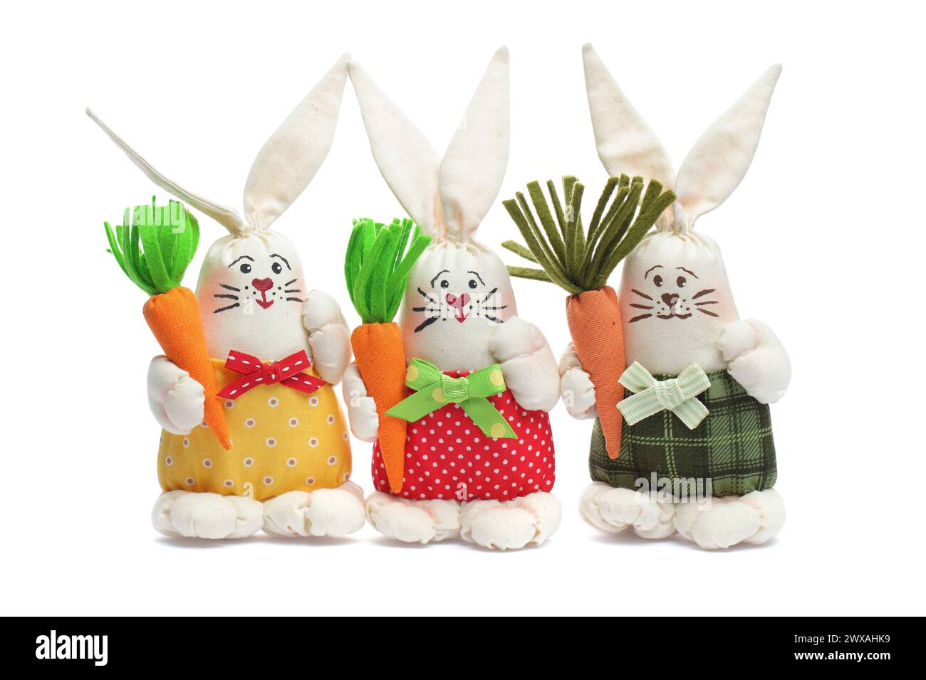 Cute kid toy rabbit. Handmade Easter Bunny isolated on white background ...