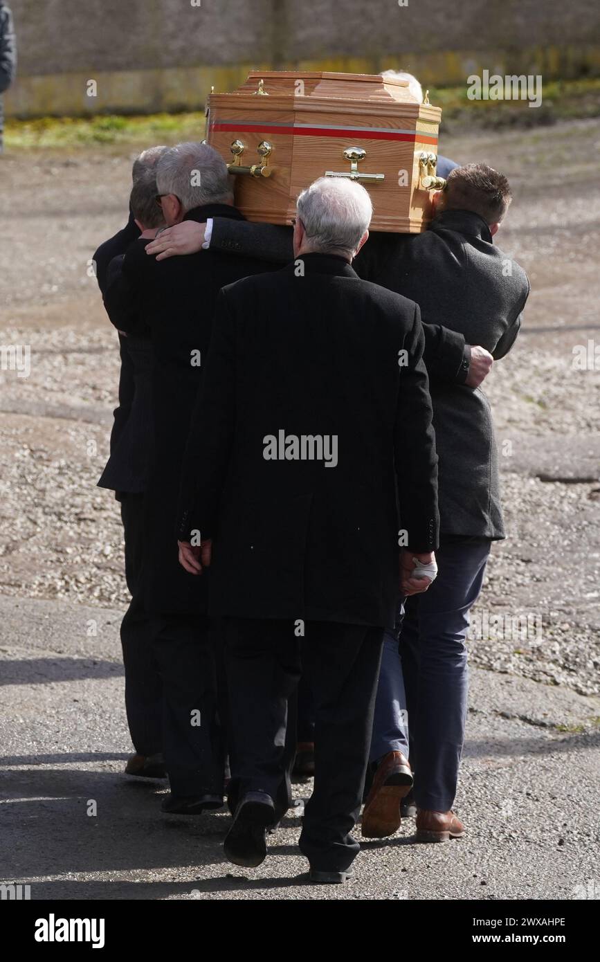 The coffin of Keith Morrison is brought into Lislooney Presbyterian ...