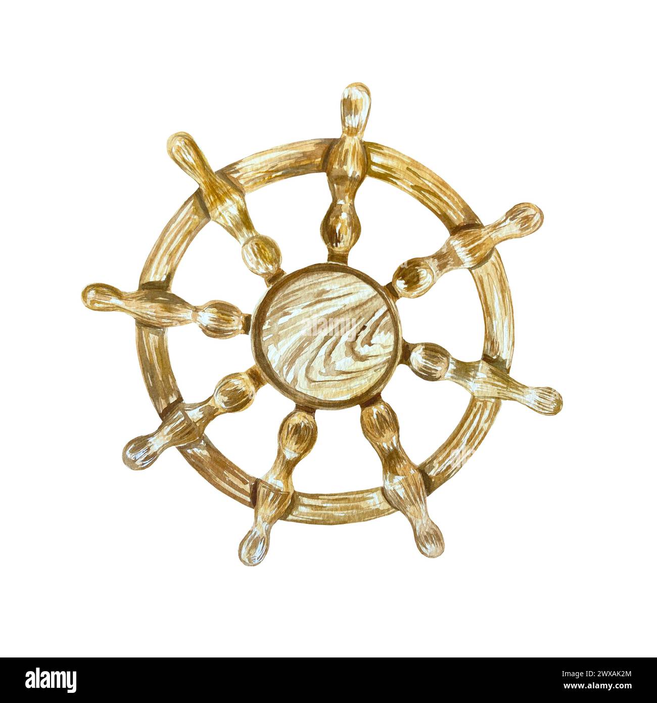 Marine helm isolated on a white background. Hand drawn watercolor ...