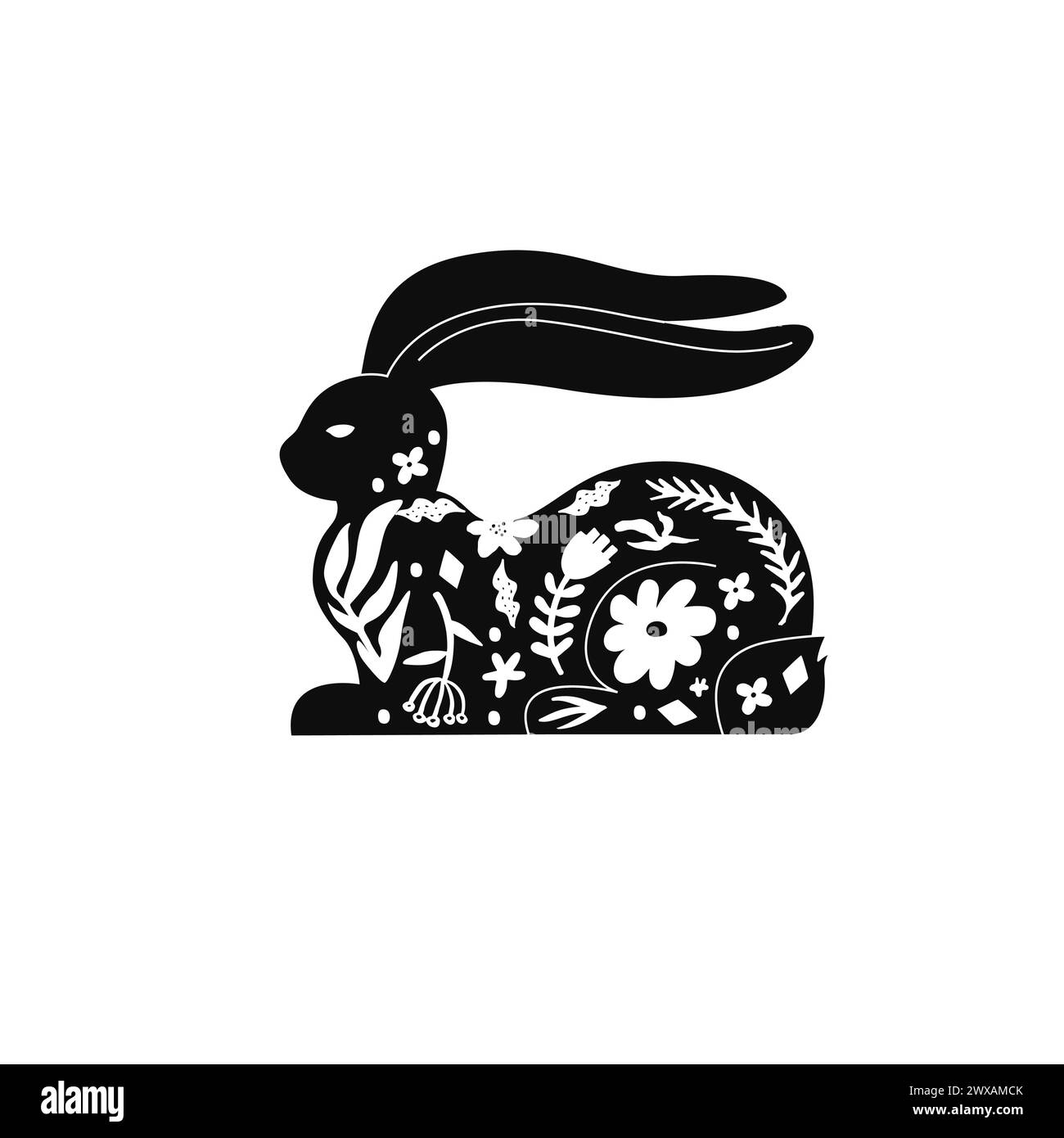 Hand drawn Decorative Easter Bunny Linocut Stock Vector Image & Art - Alamy