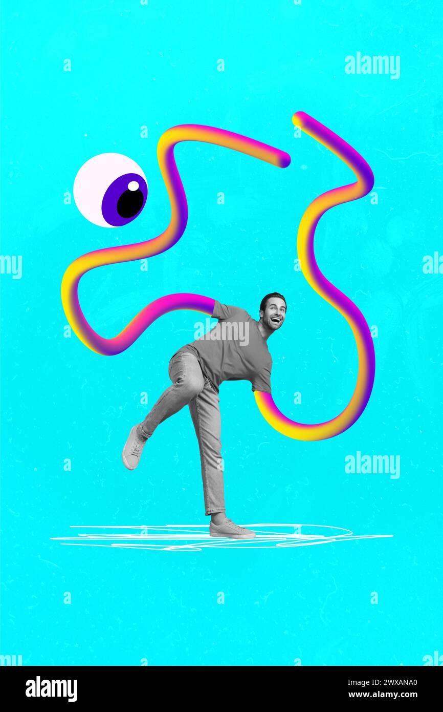 Vertical creative photo collage young funky smiling man weird ...