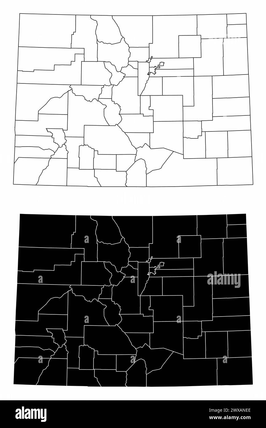 The black and white administrative maps of Colorado State, USA Stock ...