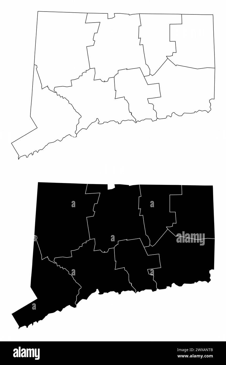 The black and white administrative maps of Connecticut State, USA Stock ...