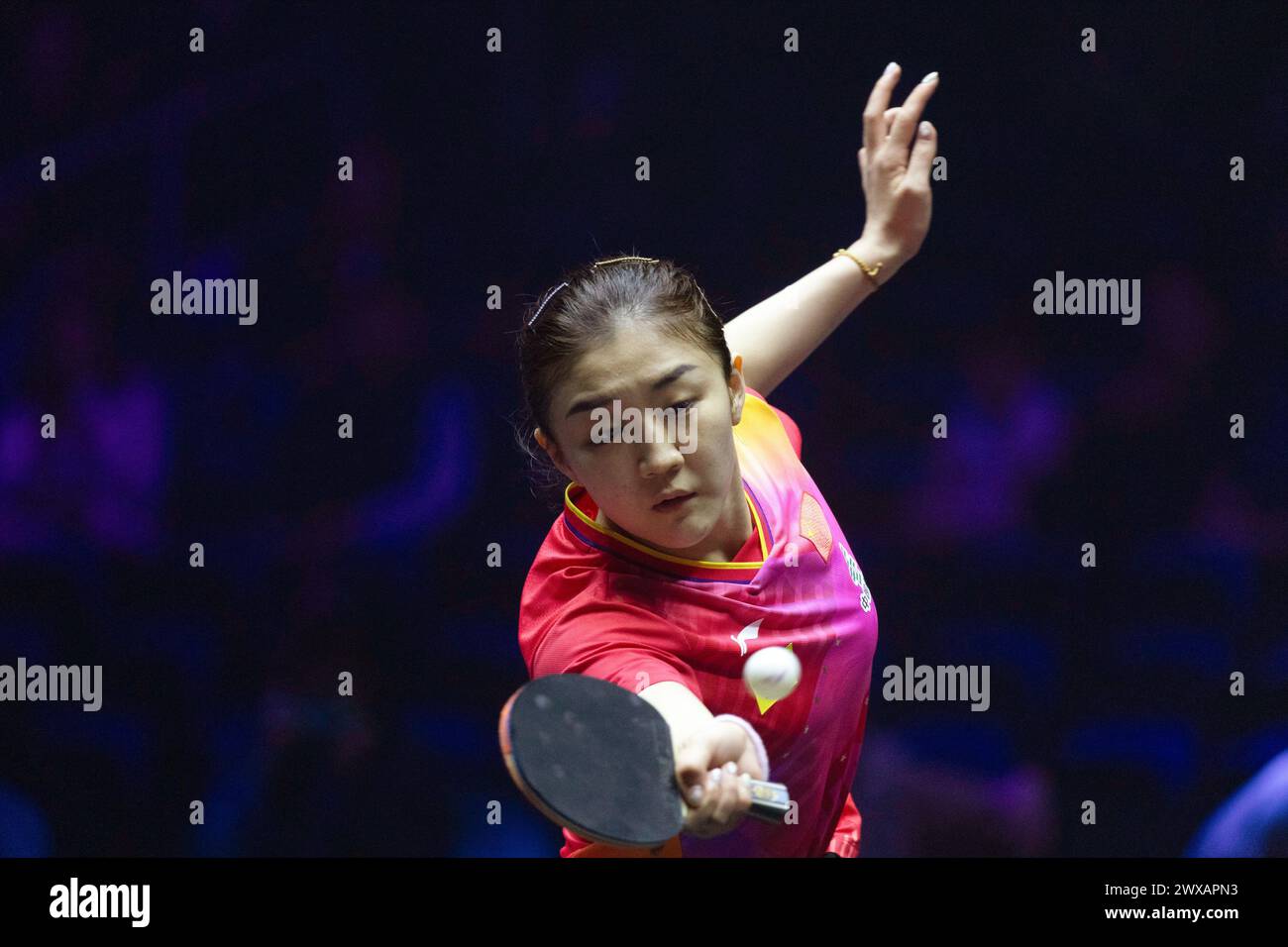Incheon. 29th Mar, 2024. Chen Meng of China hits a return during the ...
