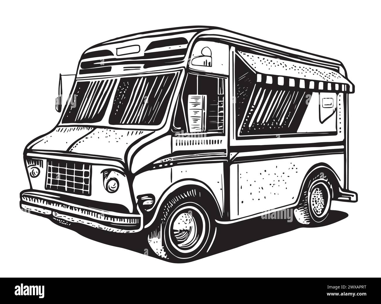 Food truck logo template. Street food wagon vector design. Retro food ...