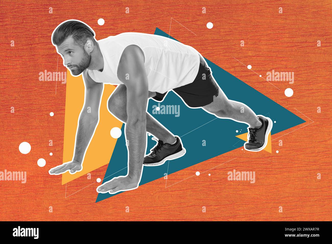 Creative collage picture young determined young persistent man athlete ...