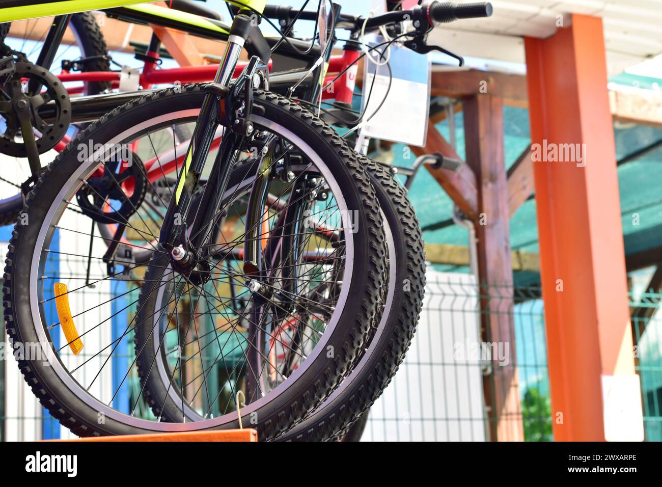 the store sells bicycles, the best examples are displayed on display ...