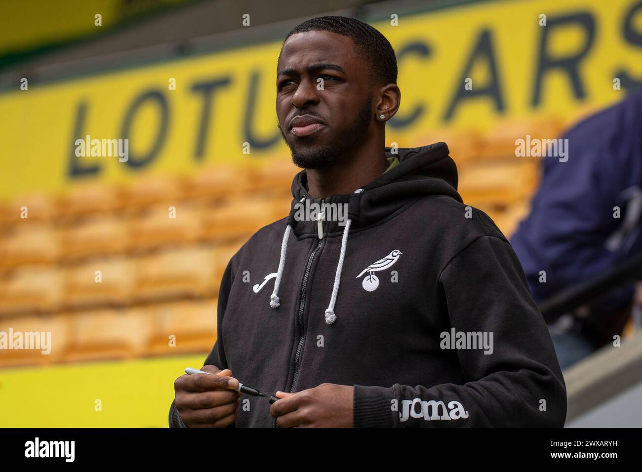 Ken Aboh of Norwich City is seen before the Sky Bet Championship match ...