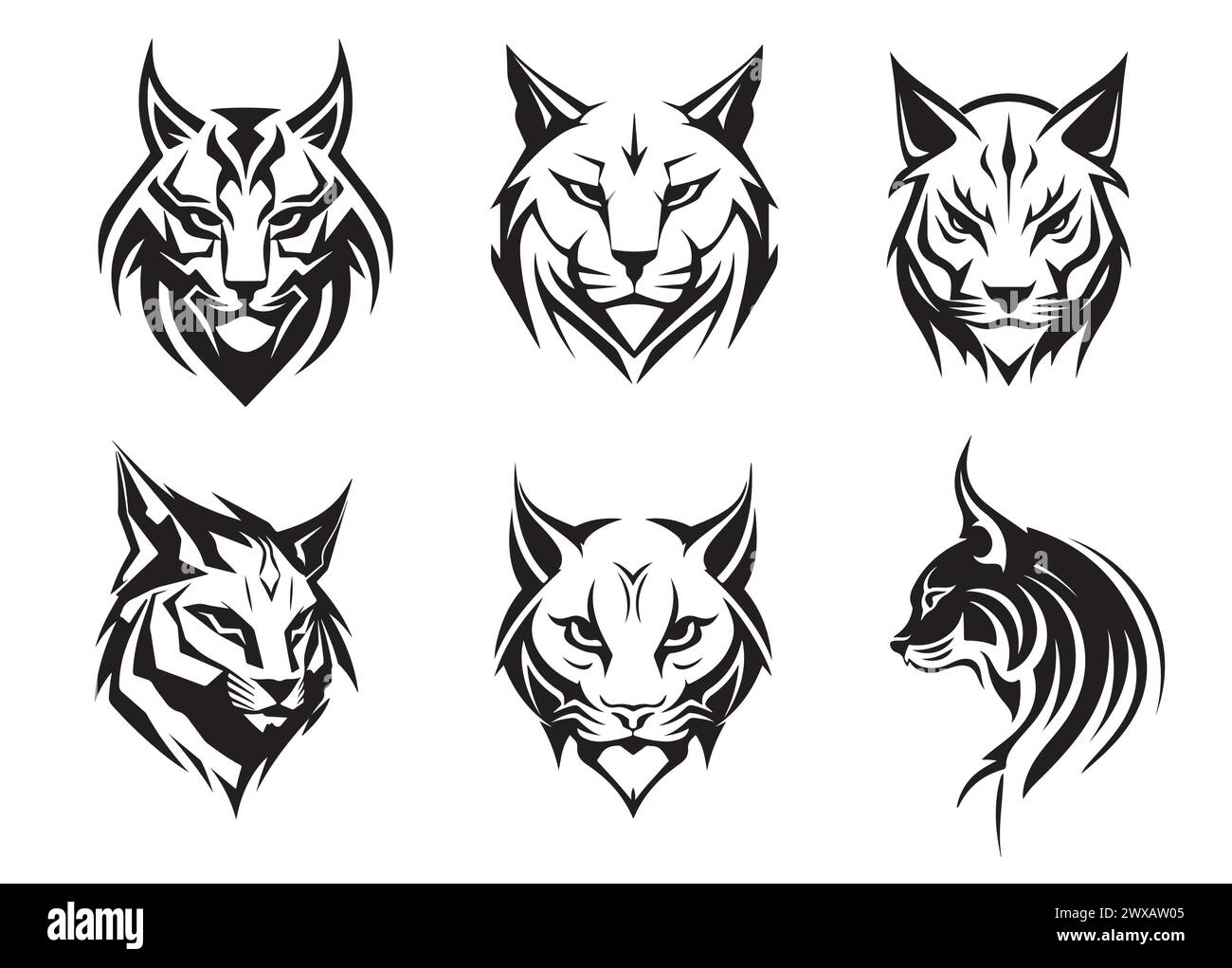 Vector lynx head, face for retro logos, emblems, badges, labels ...