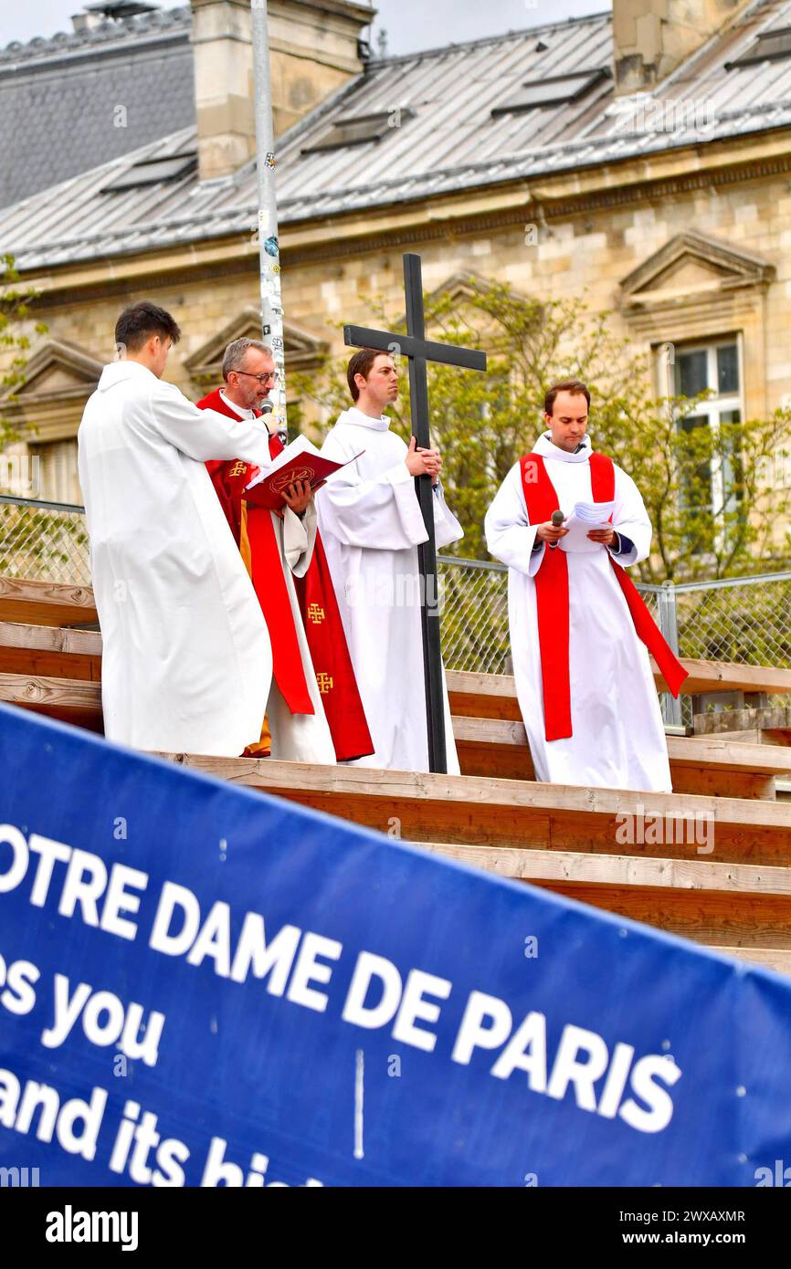 Monsignor Olivier Ribadeau-Dumas, rector of Notre Dame De Paris during the Stations of the Cross ...