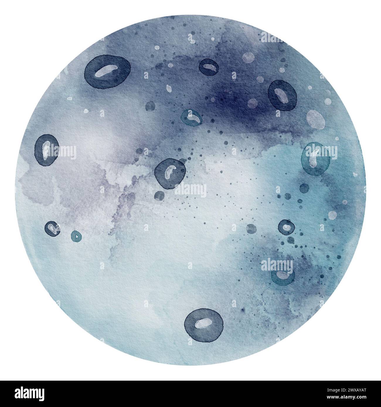 Blue Planet watercolor illustration. Hand drawn sketch of cosmic object ...