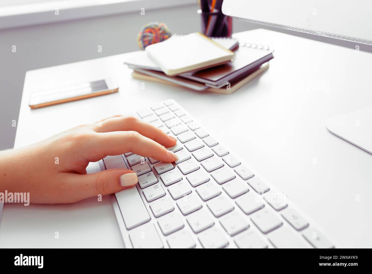 Hands of an office woman typing Stock Photo - Alamy