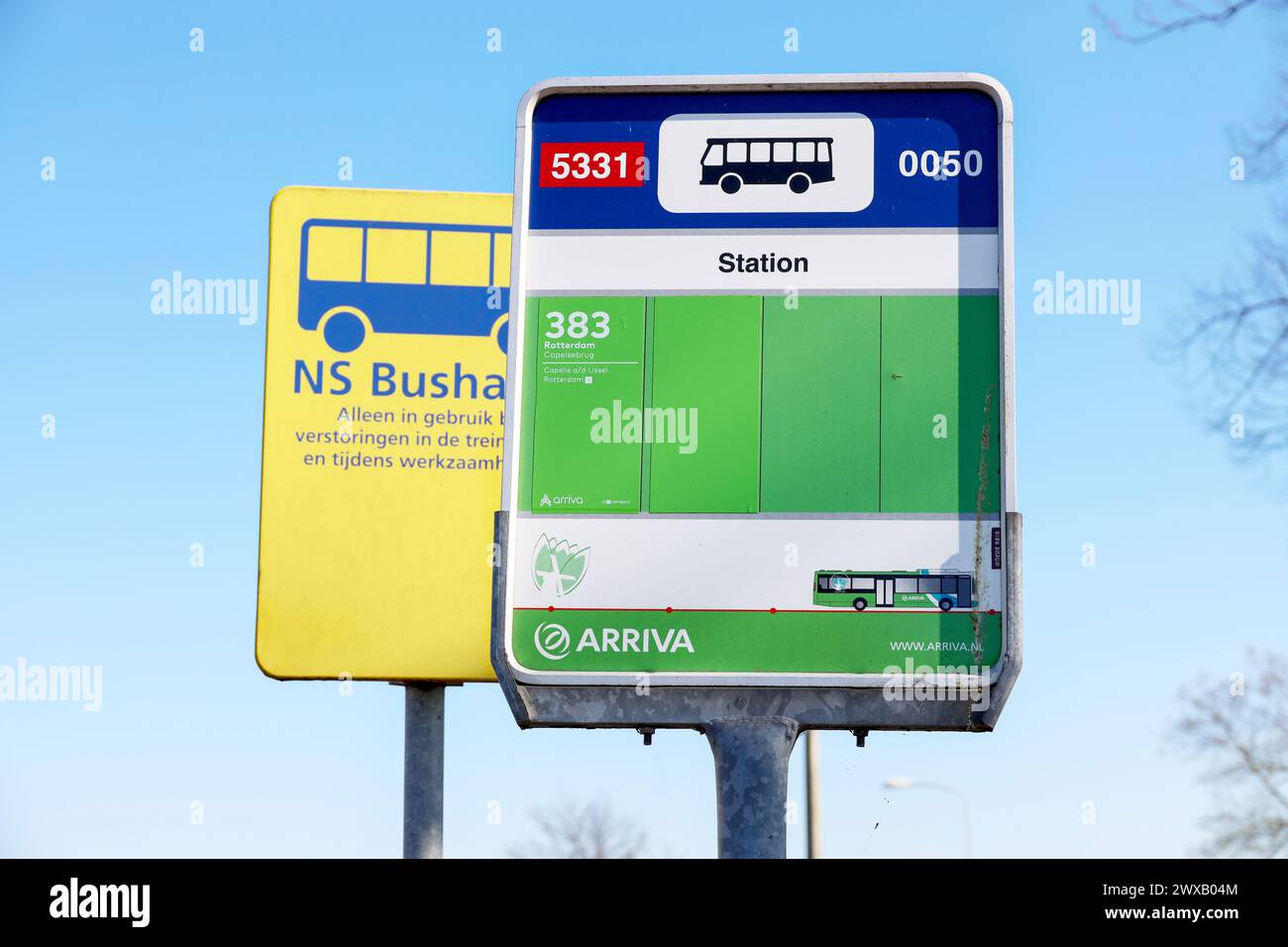 Signs for temporary bus stop for NS buses instead of trains during ...