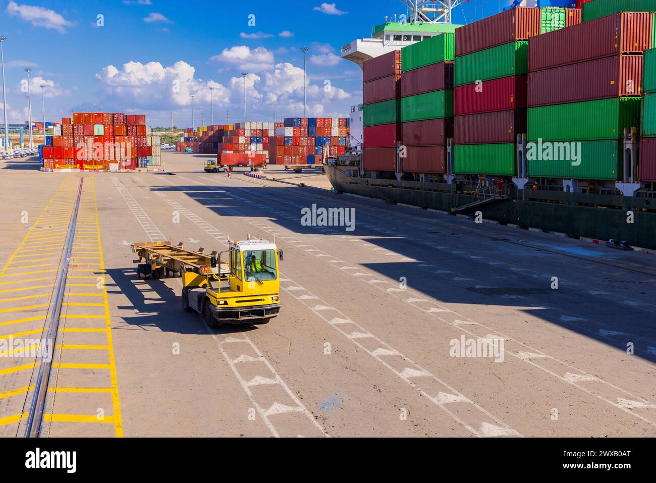 Cargo Truck and Cargo Ship in Port facilities, Container terminal in ...