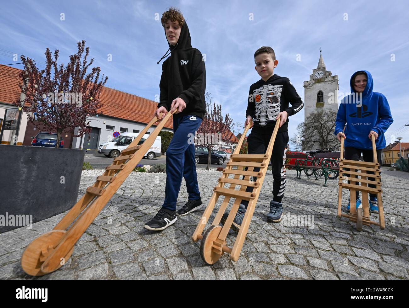 Easter rattling in Dolni Vestonice, Czech Republic, on Friday, March 29 ...