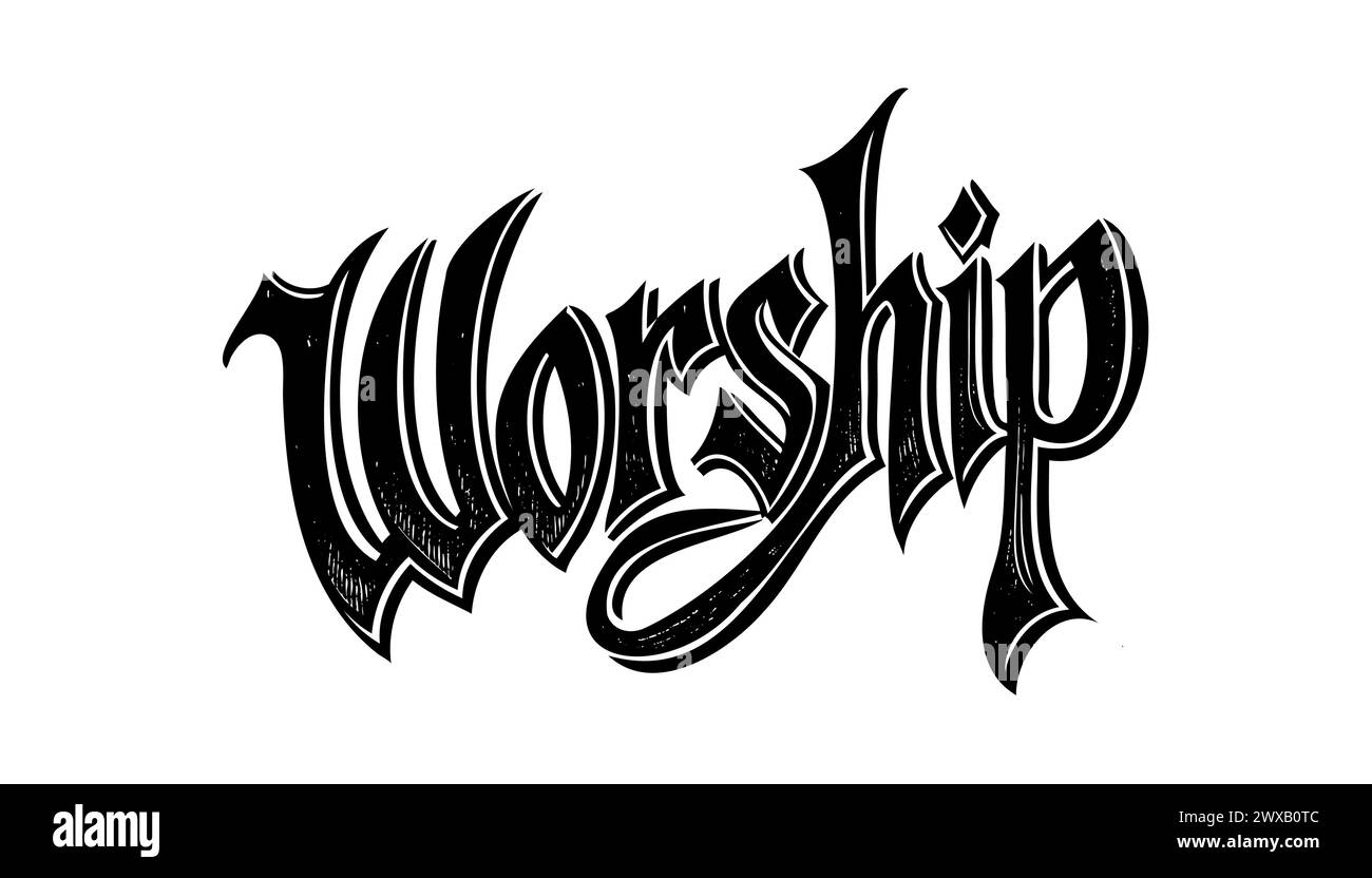 Worship - handwritten calligraphic inscription font on a white ...
