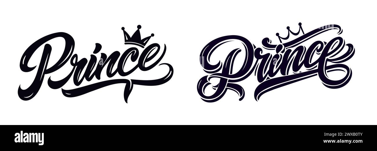 Prince - calligraphy lettering with a hand drawn crown on a white ...