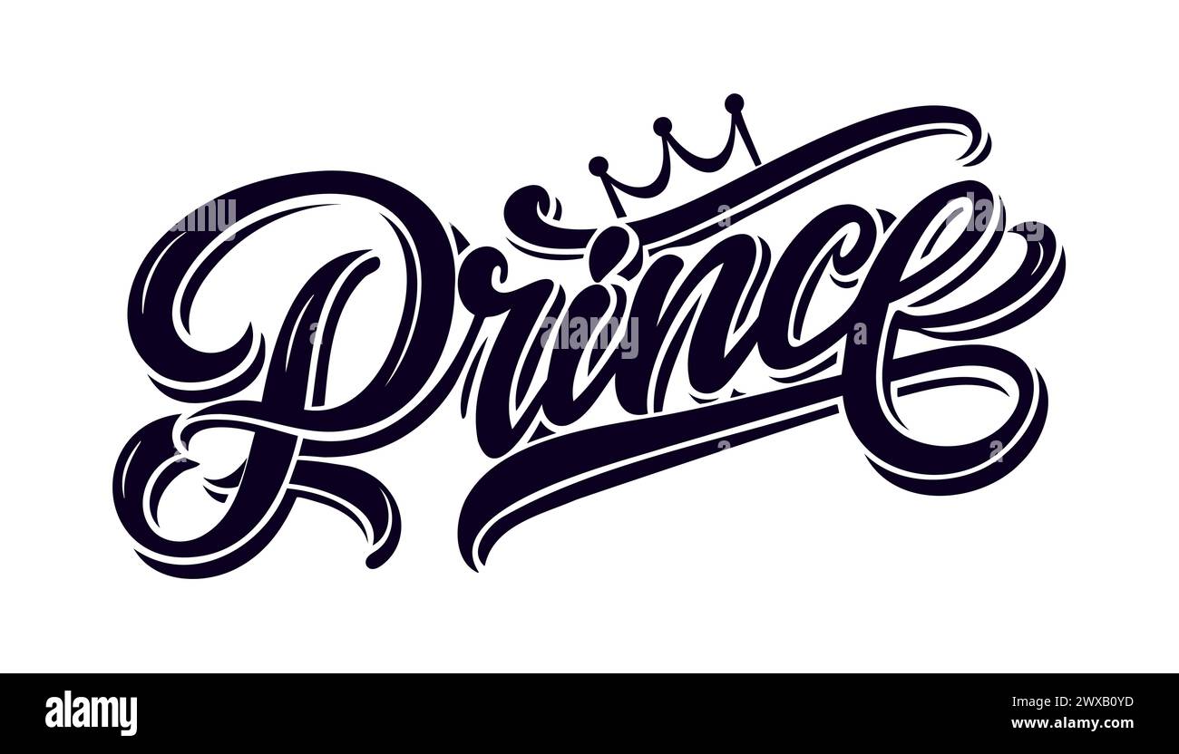 Prince - calligraphy lettering with a hand drawn crown on a white ...