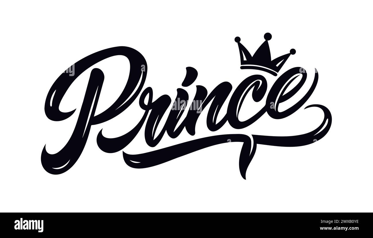 Prince - calligraphy lettering with a hand drawn crown on a white ...