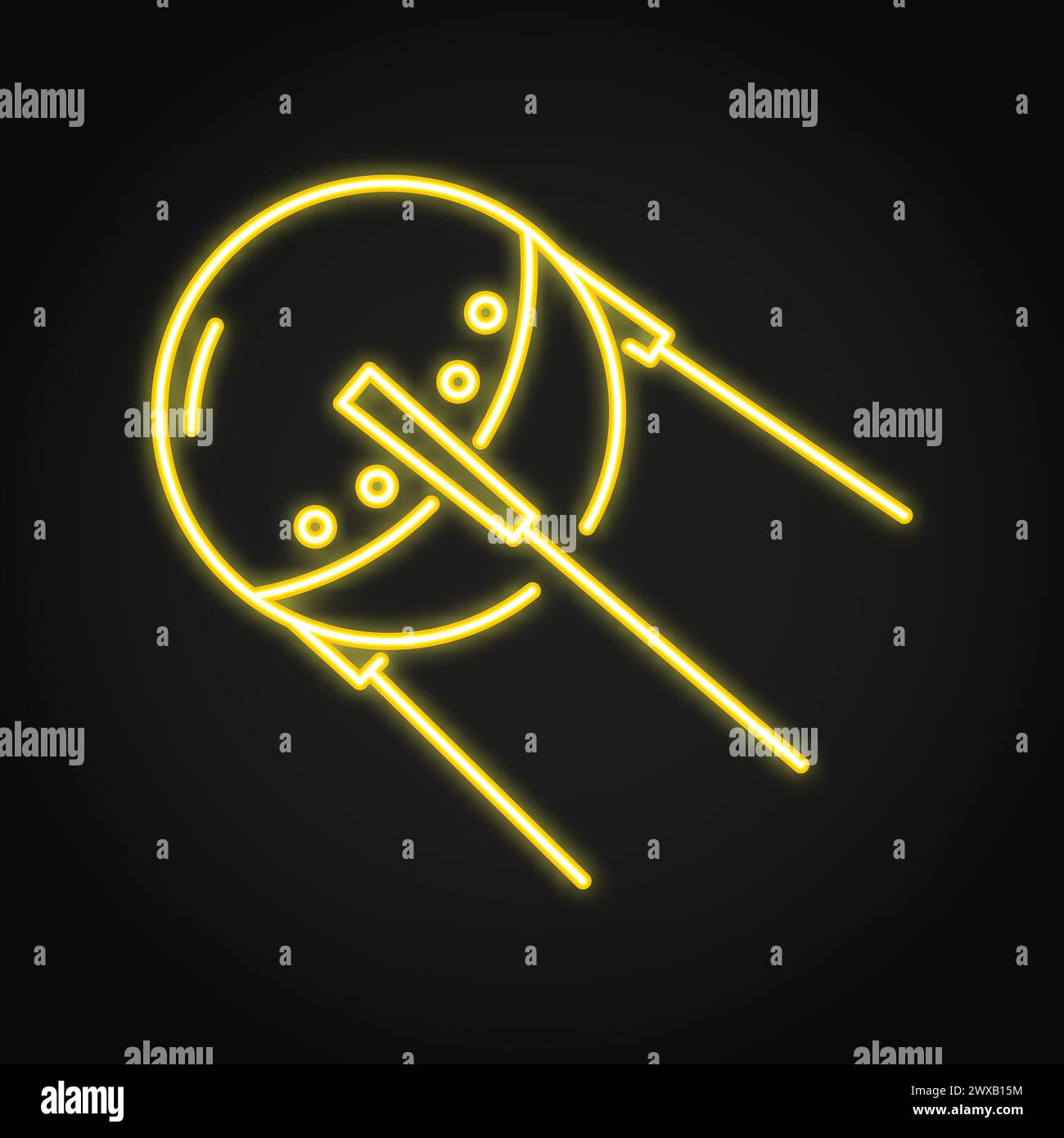 Soviet artificial satellite neon icon. Sputnik space ship symbol ...