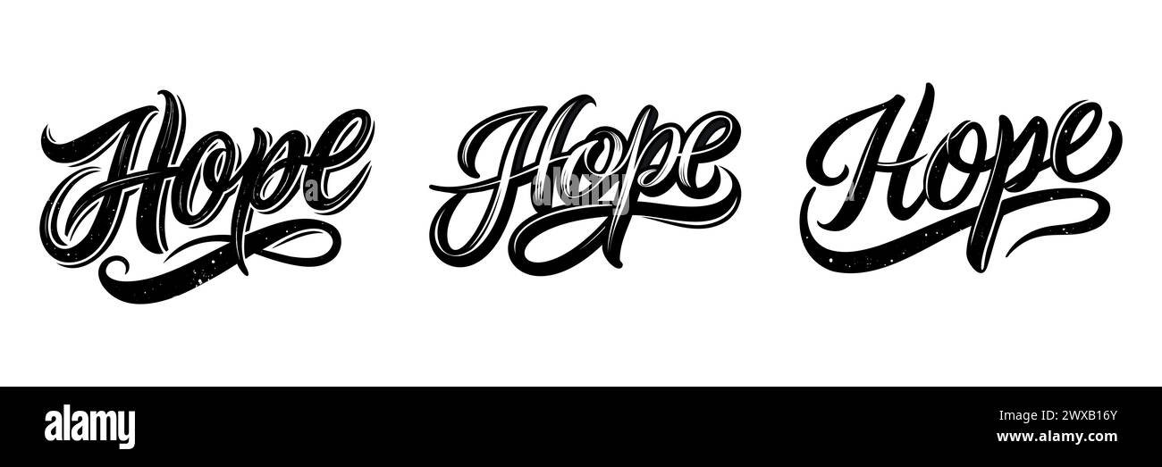 Hope - set typographic lettering isolated on white background. Hand ...
