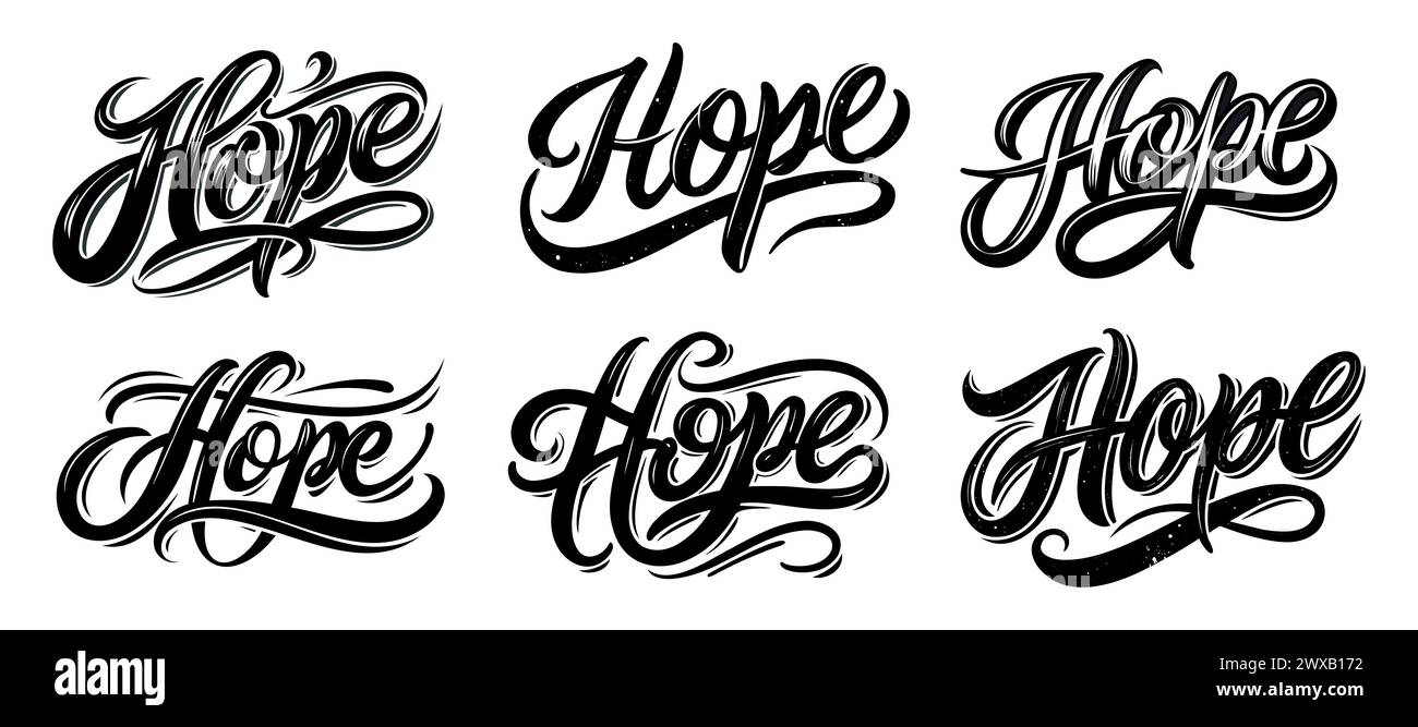 Hope - set typographic lettering isolated on white background. Hand ...