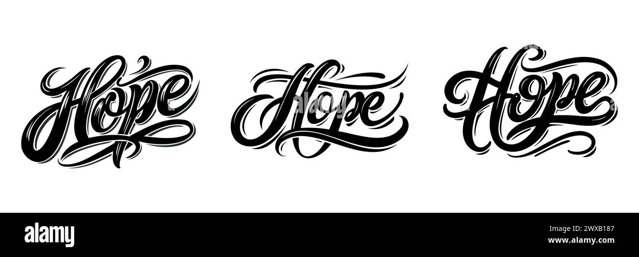 Hope - set typographic lettering isolated on white background. Hand ...