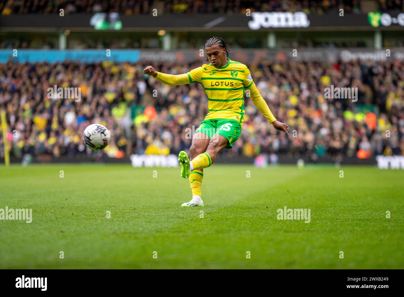 Sam McCallum of Norwich City puts in a cross during the Sky Bet ...