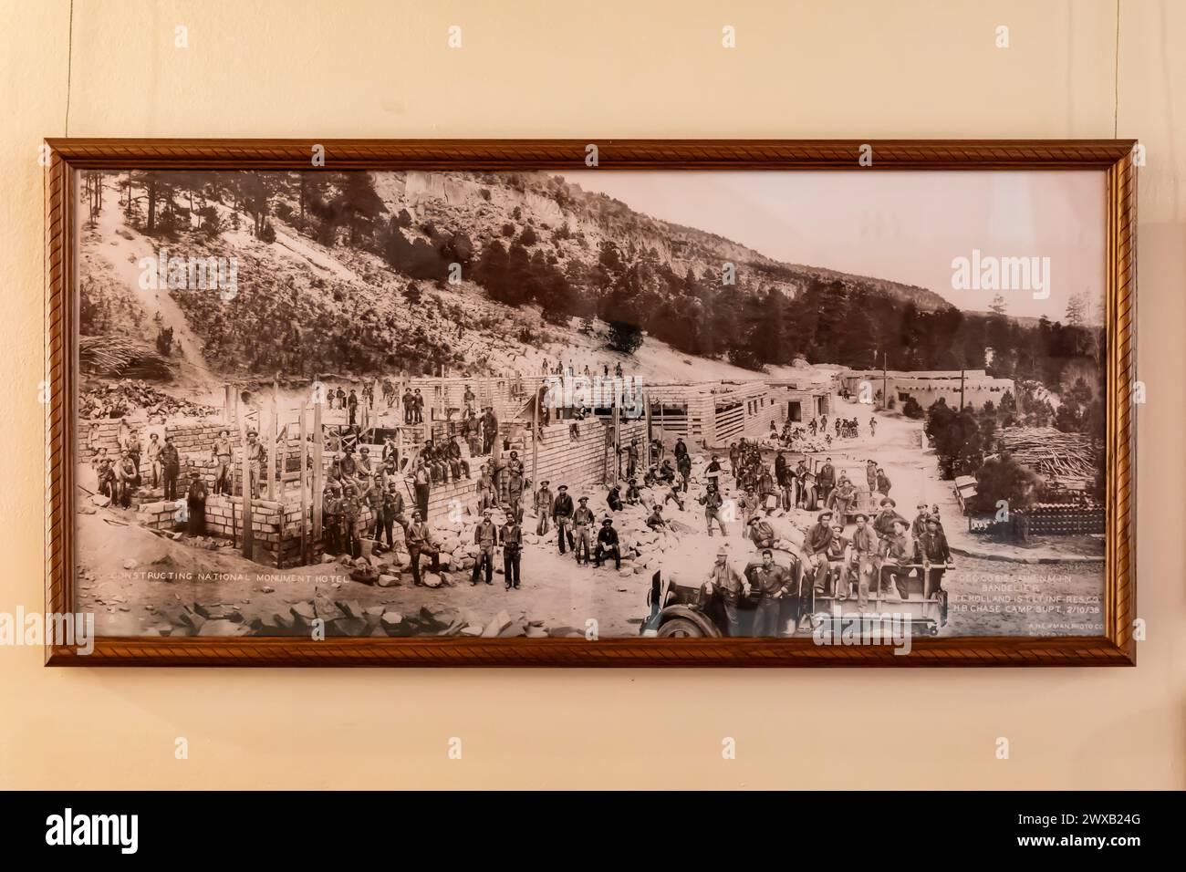 Photo of CCC constructing what is now headquarters complex in Bandelier ...