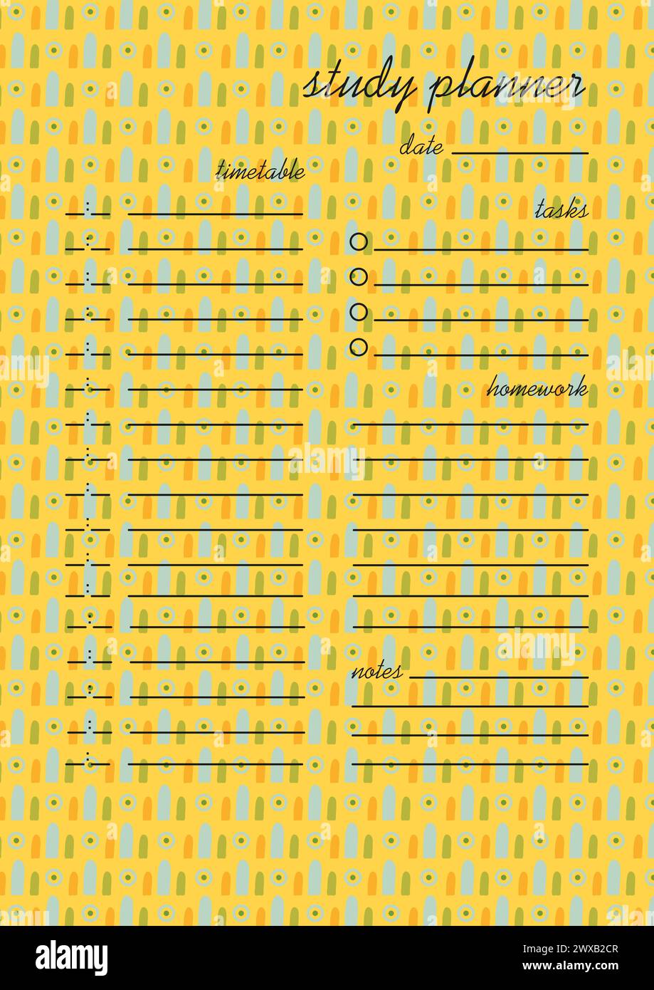 Study planner colorful page. Categories of notes. Vector pattern doodle ...