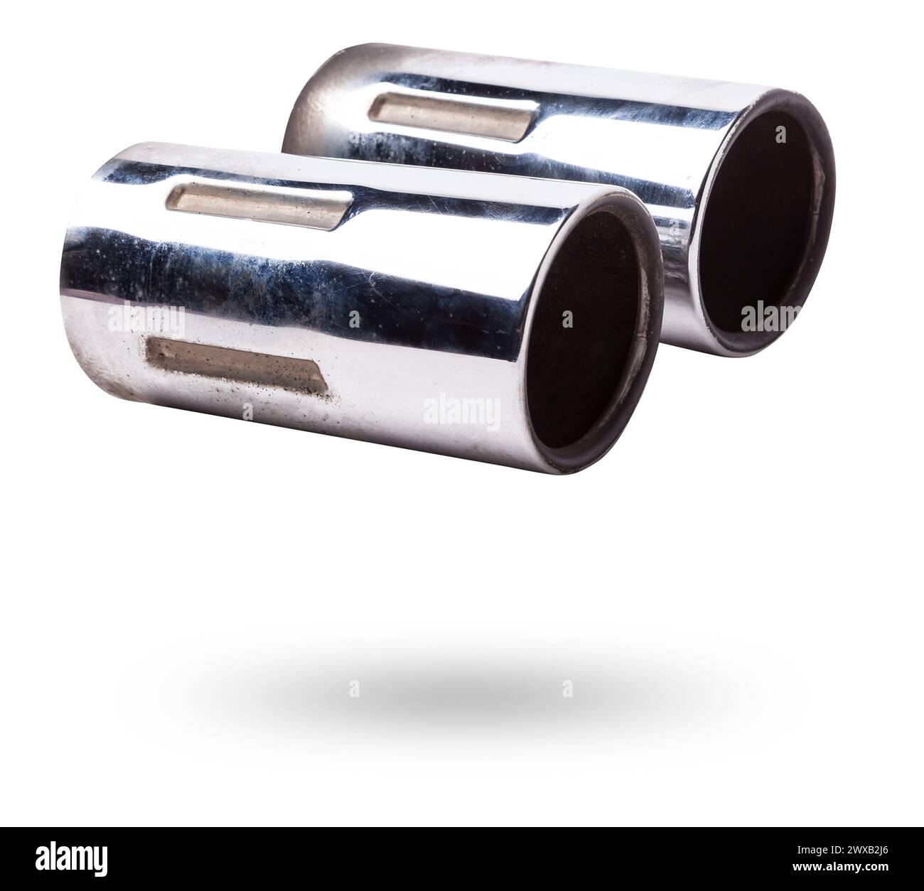 New shiny black chrome pipes close-up on white isolated background ...