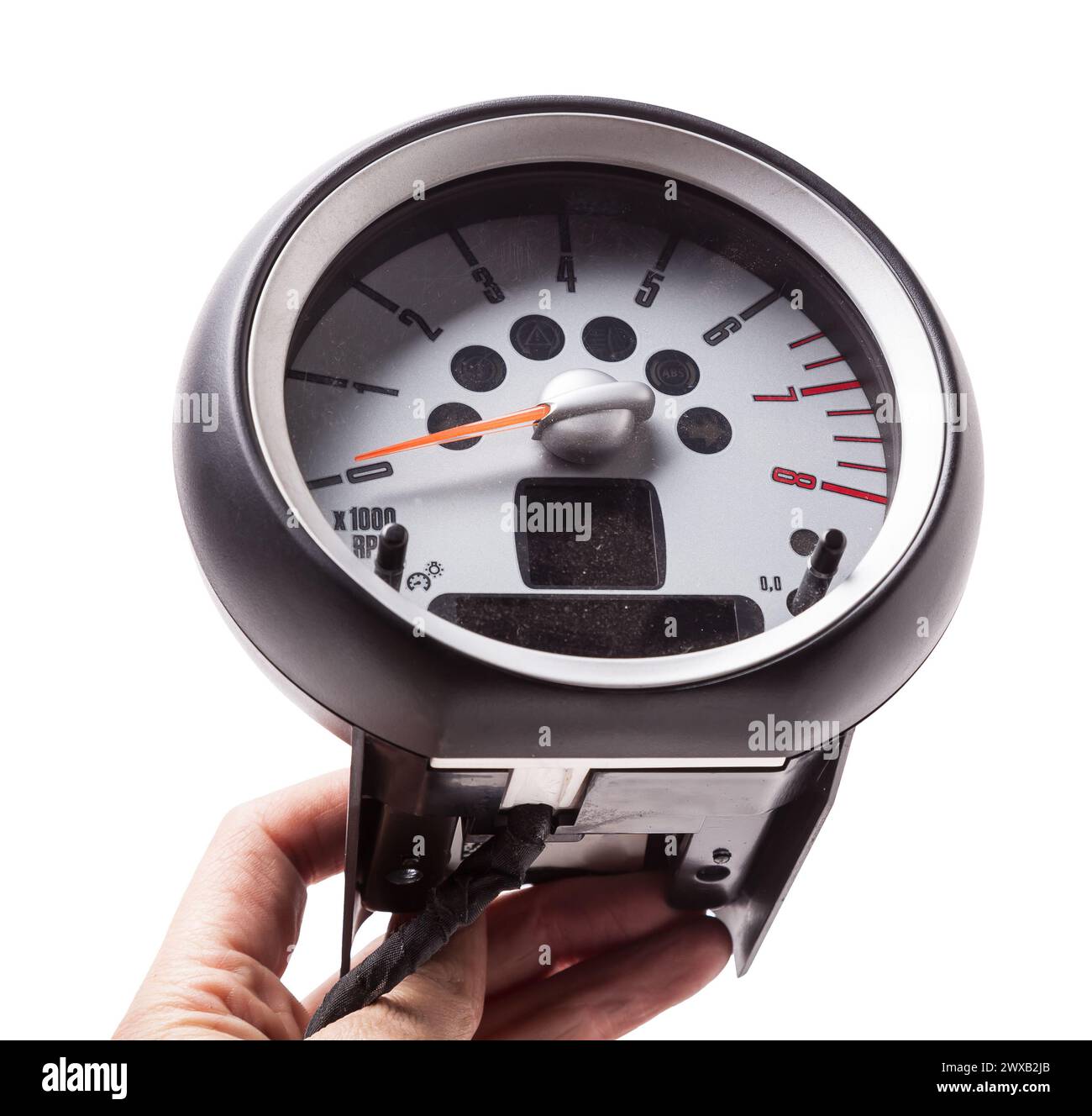 The dashboard of the car with red arrows with a speedometer, tachometer ...