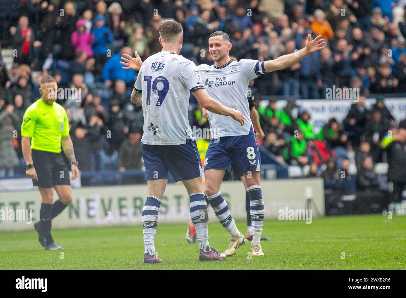 Emil Riis Jakobsen #19 of Preston North End, celebrates his goal during ...