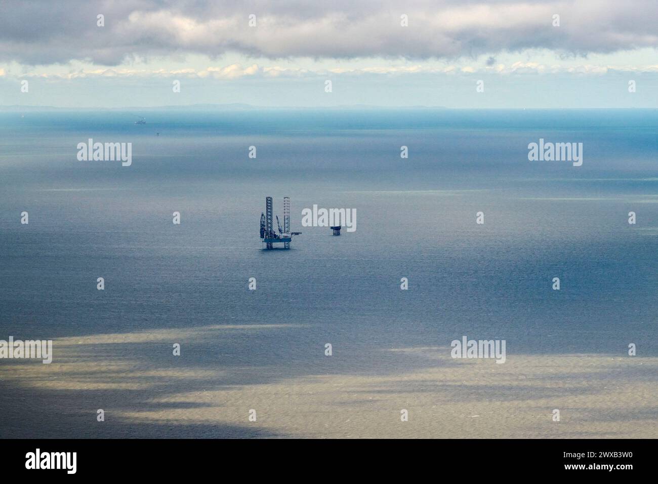 A Gas Platform offshore, in the Irish Sea, north west England, UK, shot ...