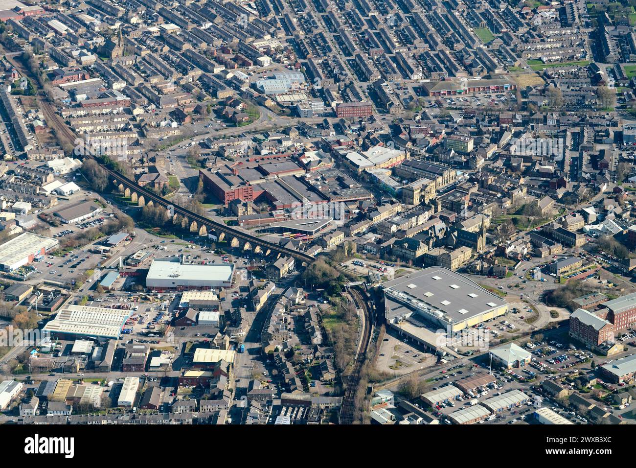 An aerial view of Accrington Town centre, Lancashire, north west ...