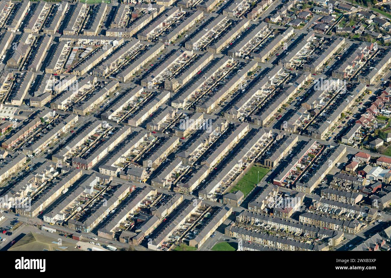 An aerial view of Terraced Housing, Accrington, Lancashire, north west ...