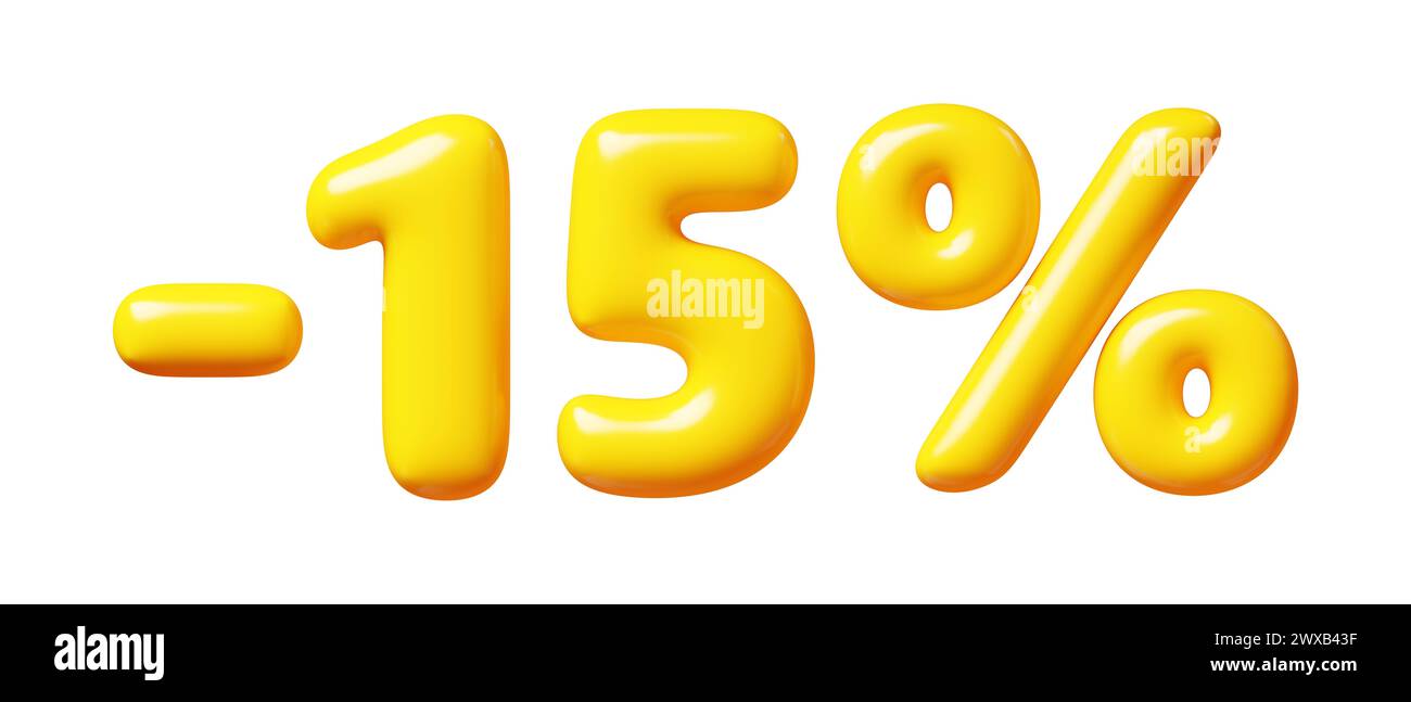 Balloon number minus fifteen percent sign for sale concept. 3d render ...