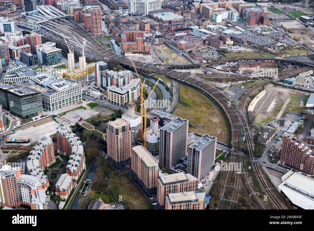 An aerial photograph of Leeds City Centre business district and rail ...