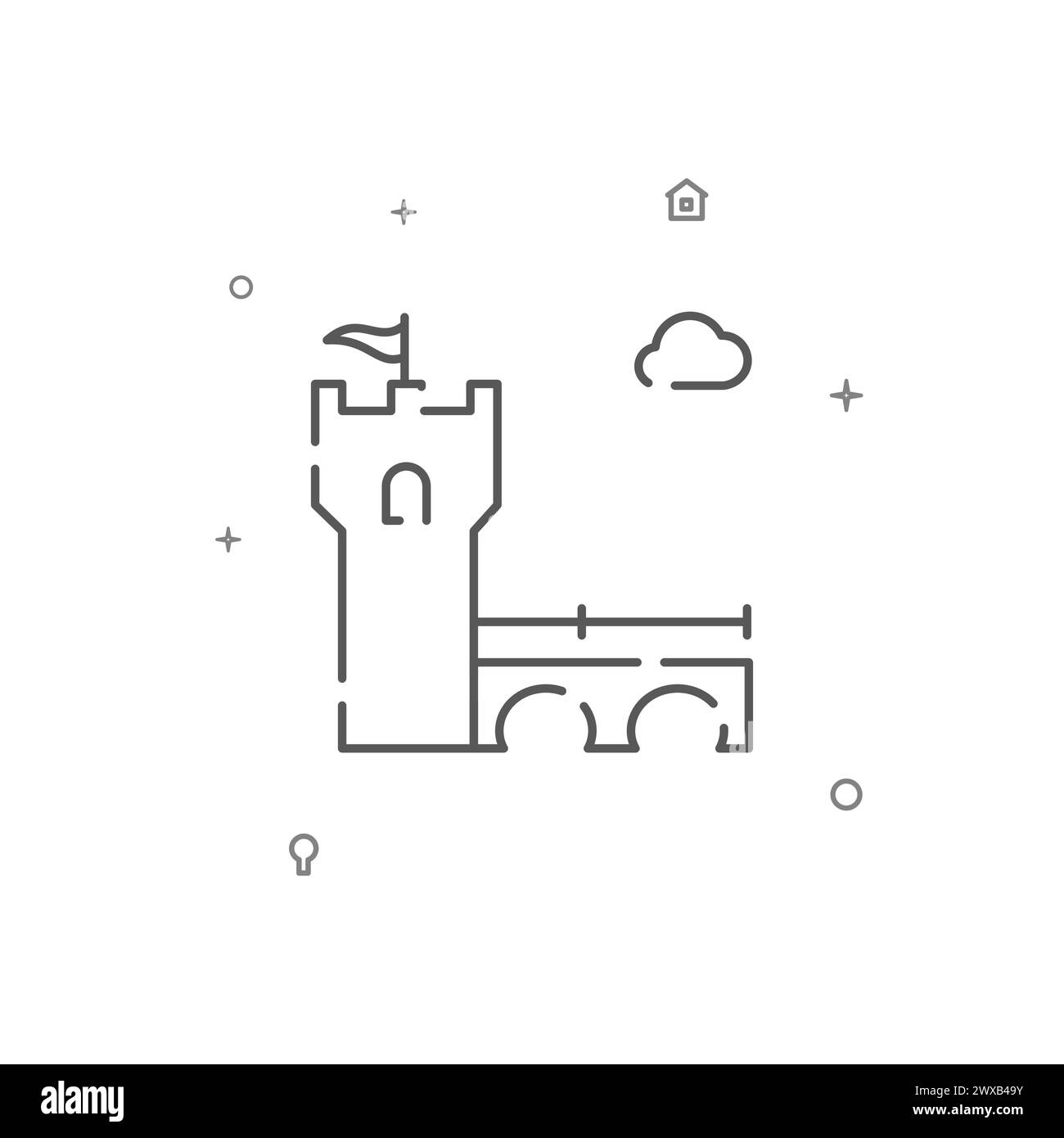 Fortress with bridge simple vector line icon. Symbol, pictogram, sign ...