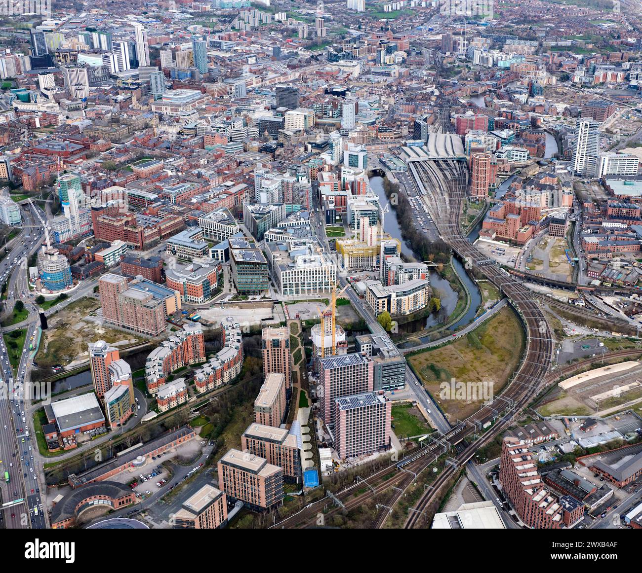 An aerial photograph of Leeds City Centre business district and rail ...