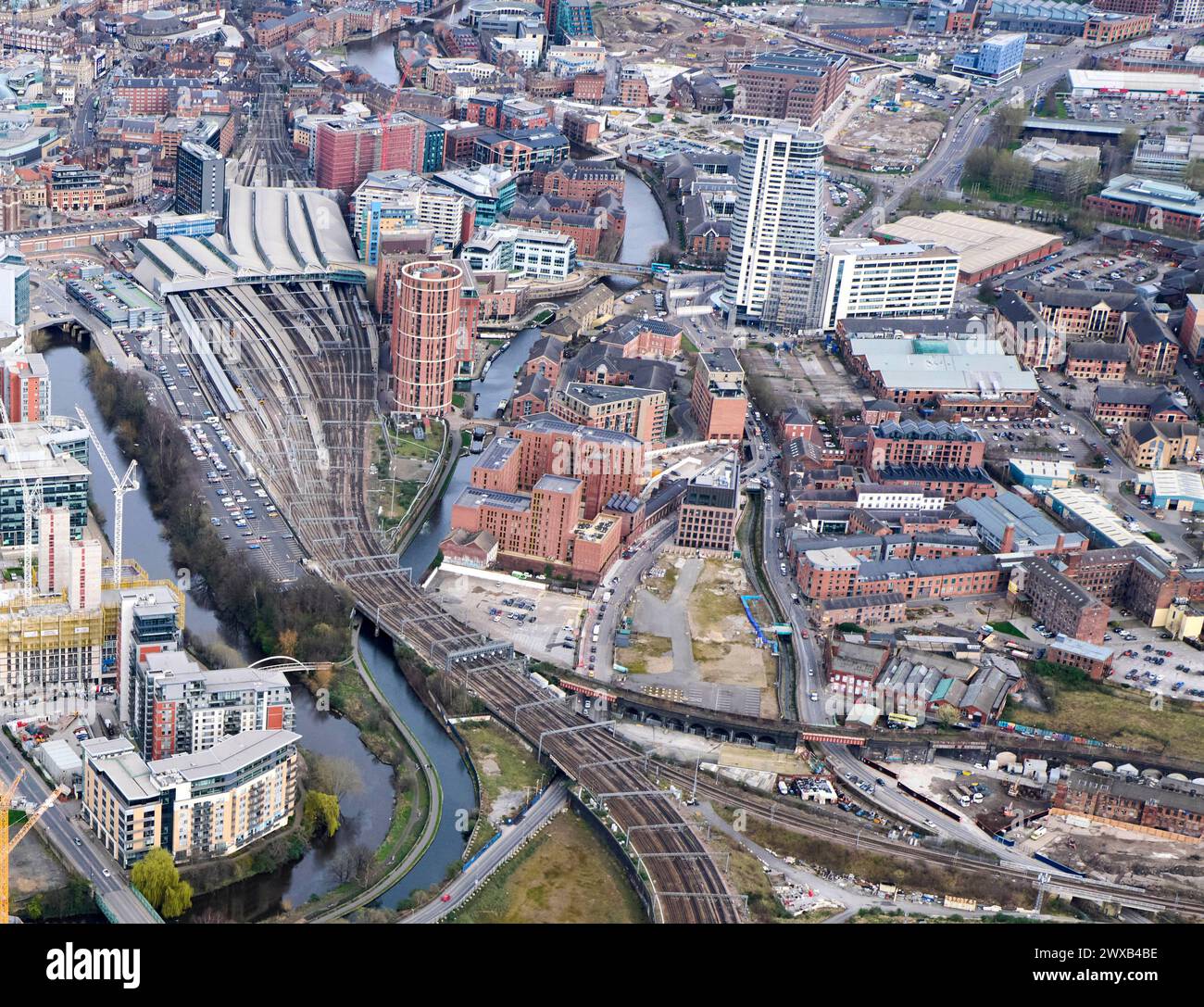 An aerial photograph of Leeds City Centre business district and rail ...