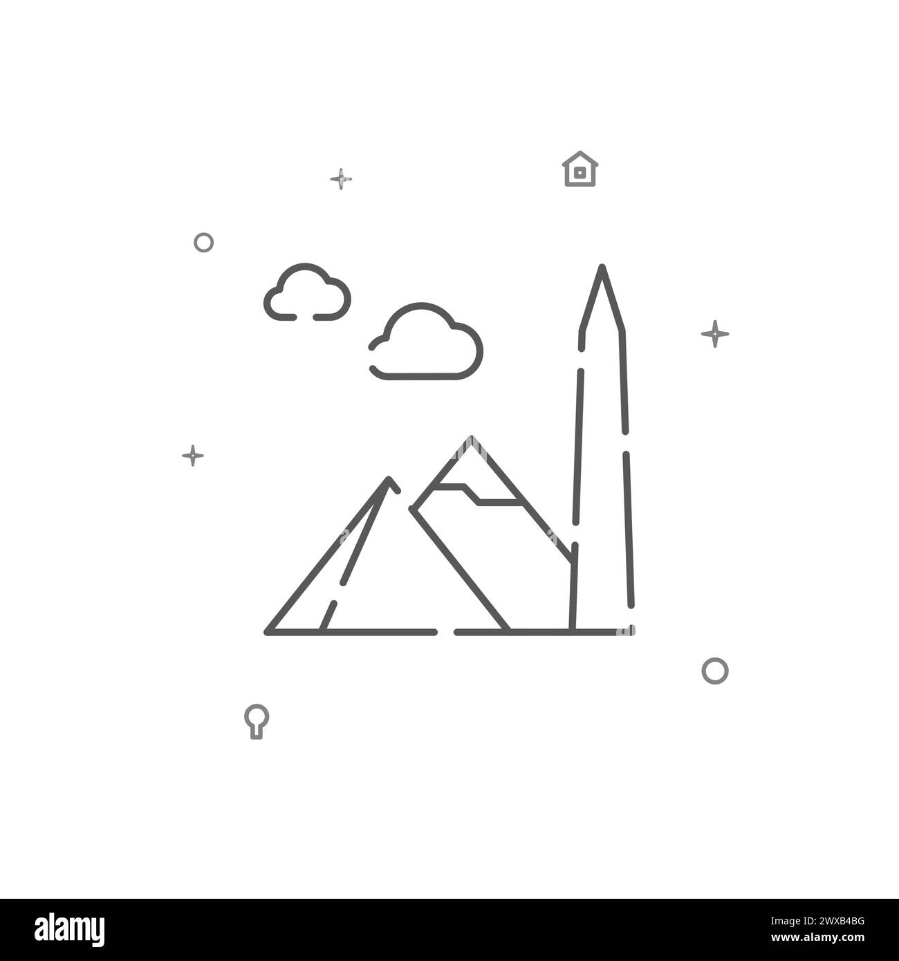 Egyptian pyramids and obelisk simple vector line icon. Symbol ...