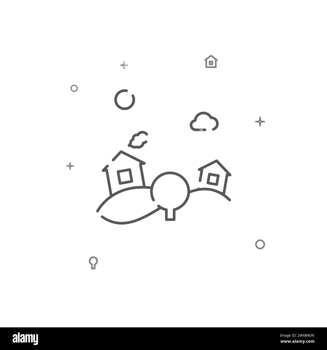 Countryside, hills simple vector line icon. Symbol, pictogram, sign ...