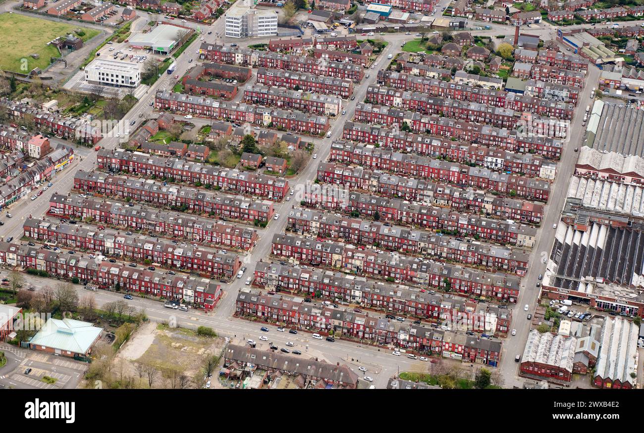 An aerial view of 19th Century terraced houses, in Harehills, East ...