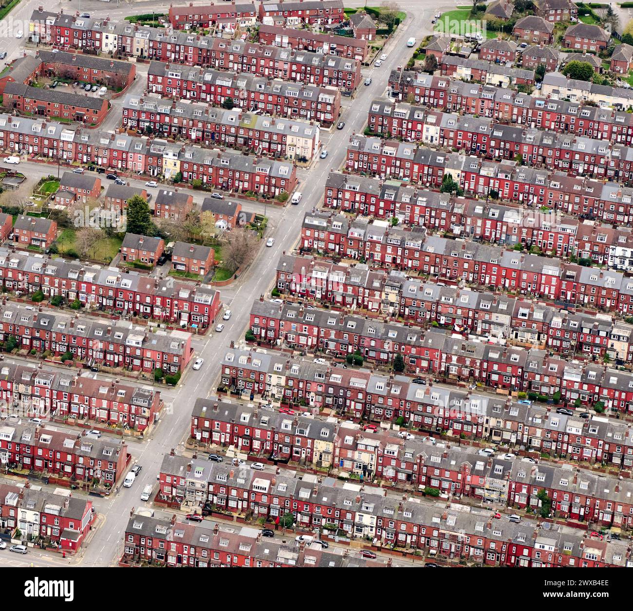 An aerial view of 19th Century terraced houses, in Harehills, East ...